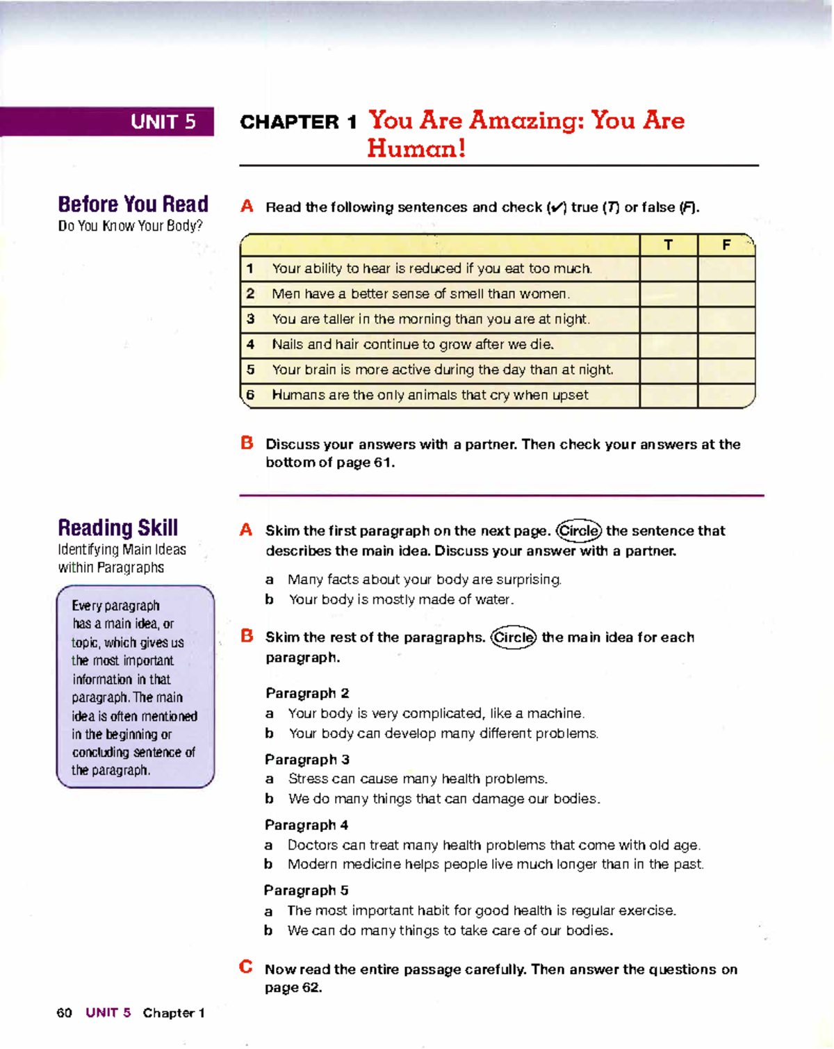 Active-Reading-2 - TT - BAI DOC - ####### UNIT 5 ####### Before You Read Do You Know Your Body ...