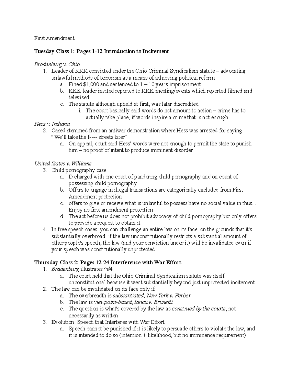 First Amendment Notes - First Amendment Tuesday Class 1: Pages 1-12 ...
