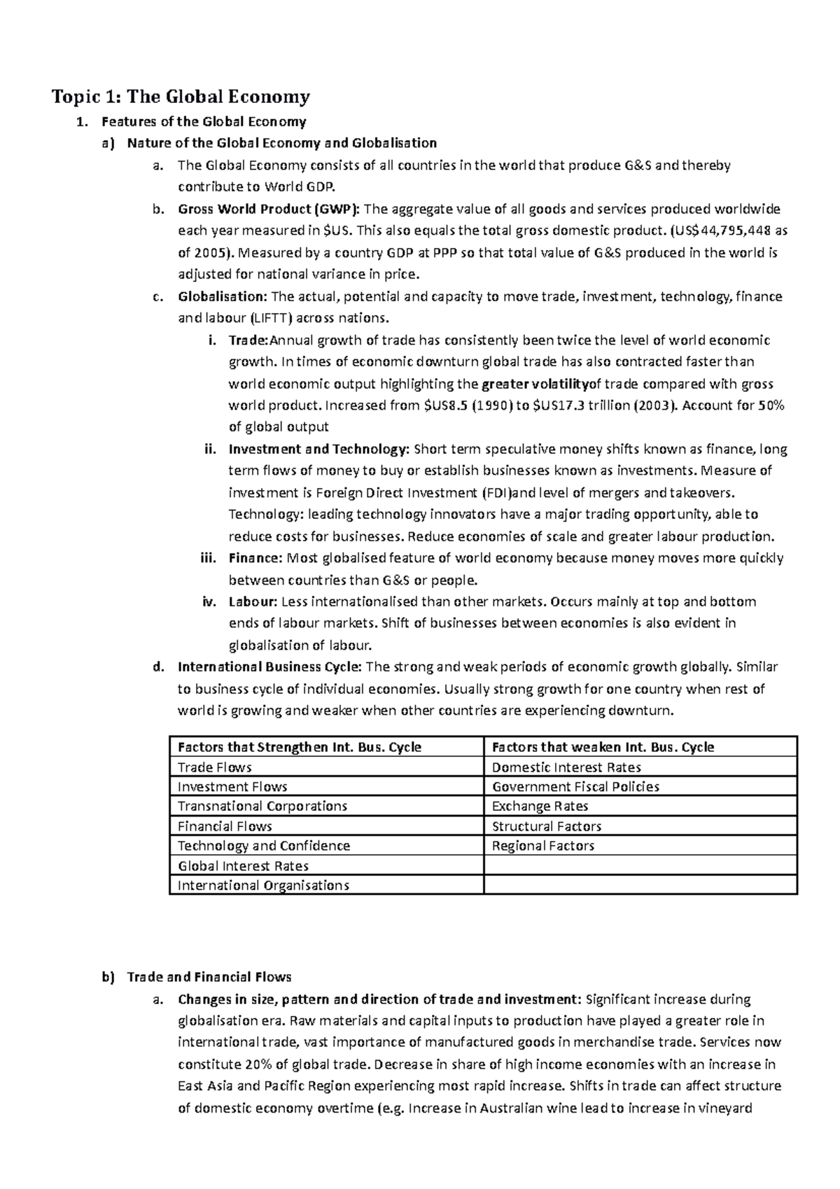 Topic 1- the global economy - Topic 1: The Global Economy Features of ...