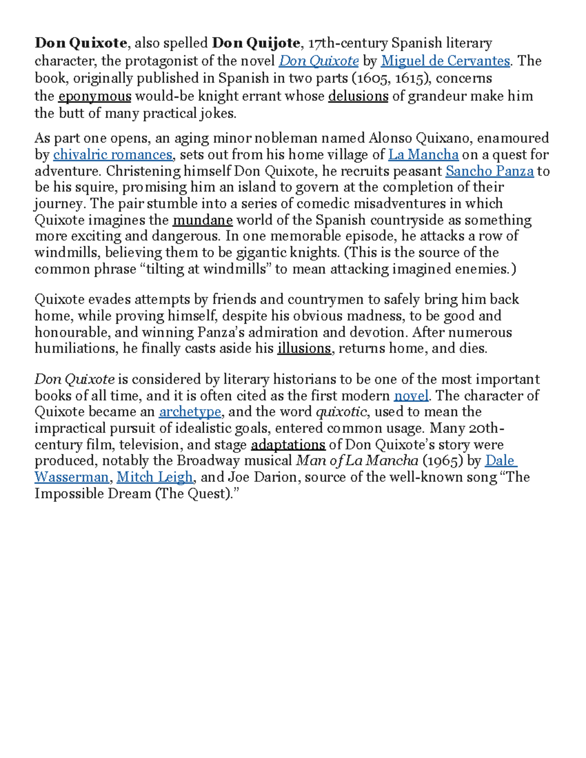 Don Quixote - Lecture notes - Don Quixote, also spelled Don Quijote ...