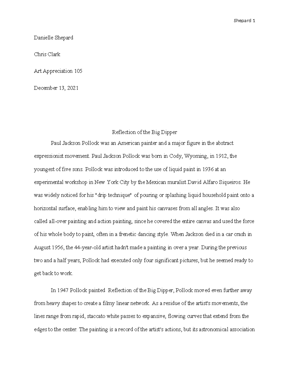 Analysis paper - Shepard 1 Danielle Shepard Chris Clark Art ...
