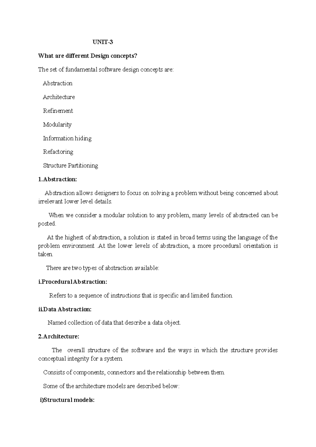 SE UNIT-3 - Notes - UNIT- What are different Design concepts? The set ...