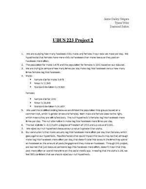 Project 2 - Grade: A - UBUS223 Project 2 For this project, you will use ...