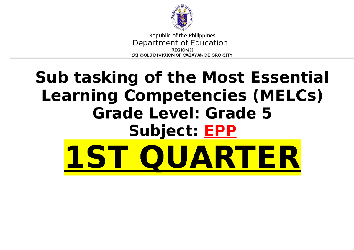 Q 1 - EPP-5 Sub tasking of the (MELCs) - Department of Education REGION ...