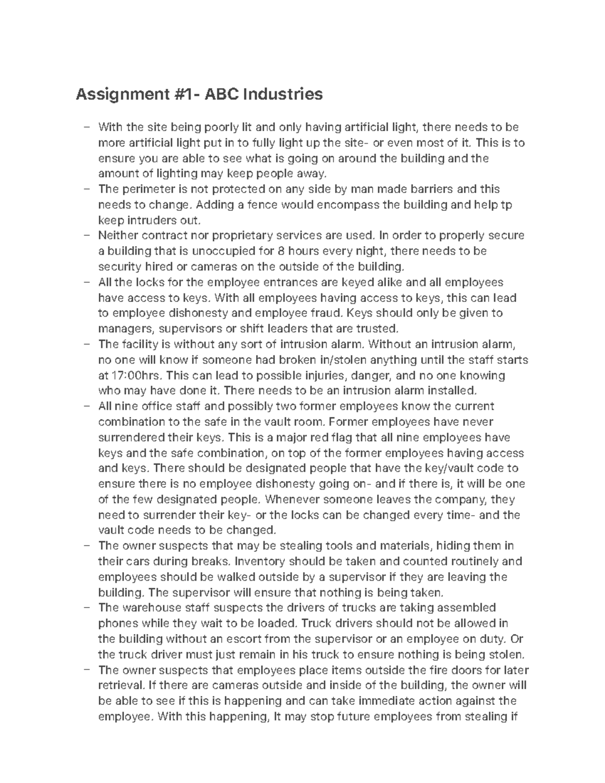 Assignment #1- ABC Industries - – – – – – – – – – Assignment #1- ABC ...