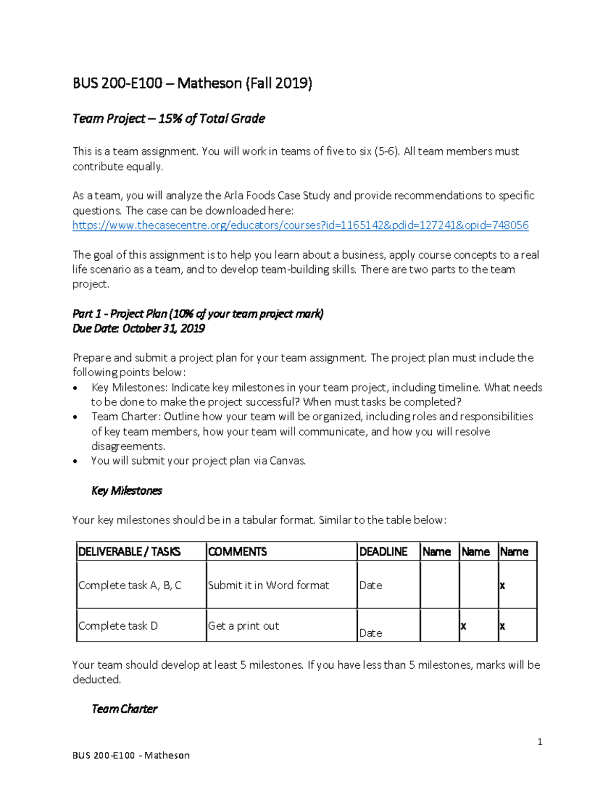 Team Project Outline - Warning: TT: undefined function: 32 1 BUS 200-E100 - Matheson BUS 200 - E ...