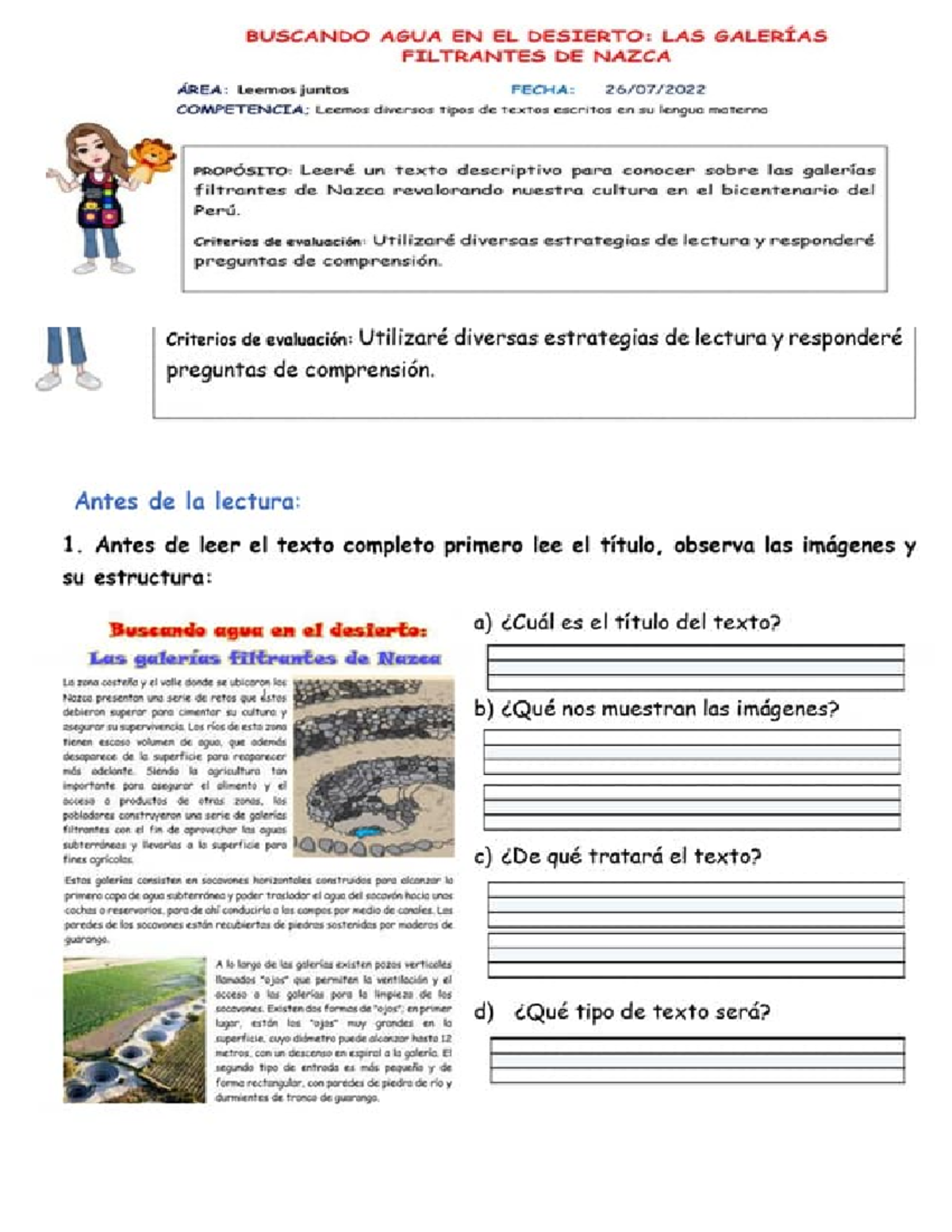 AGUA EN EL Desierto 2022 Lectura - comunicacion - LECTURA BUSCANDO AGUA ...