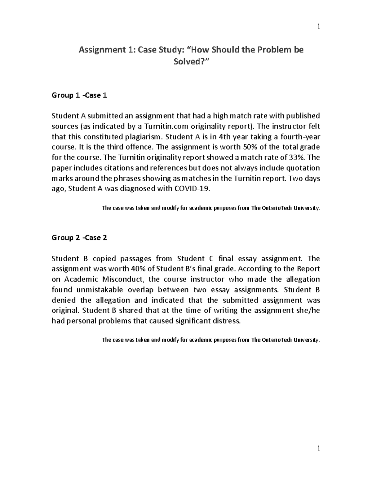 Cases for Assignment 1 - Lecture notes - 1 1 Assignment 1: Case Study ...