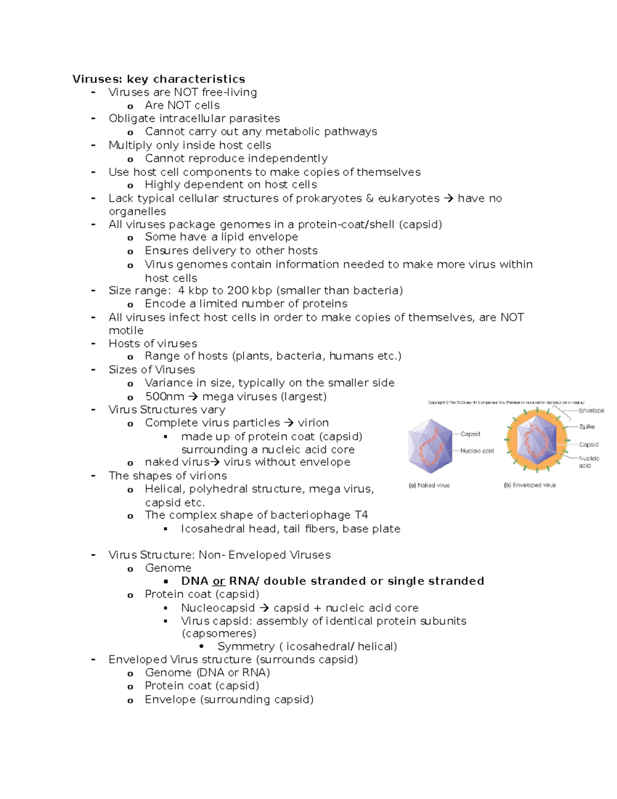 Micro week 9 notes - Viruses: key characteristics - Viruses are NOT ...