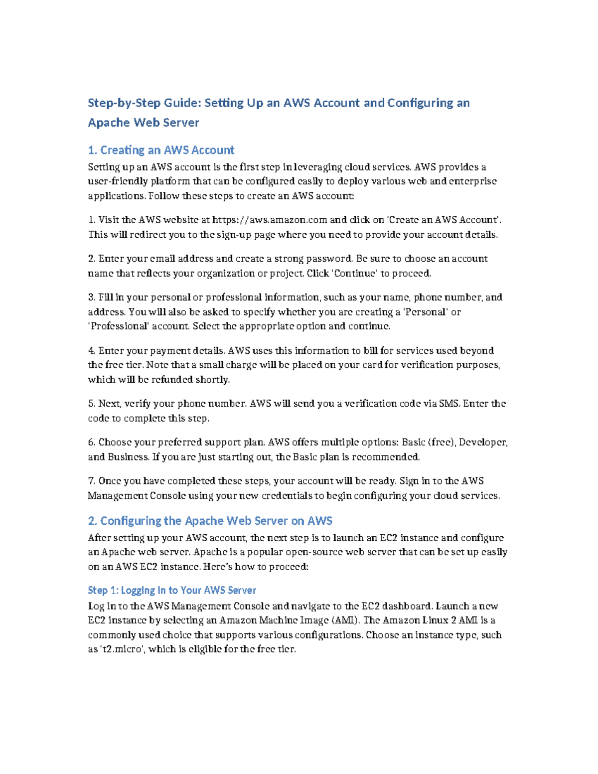 Aws Apache Server Setup Guide Step By Step Guide Setting Up An Aws Account And Configuring An