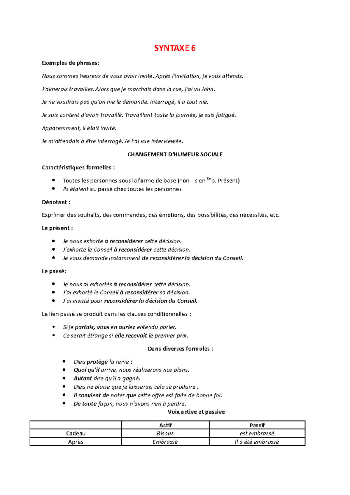 Syntax 66 - SYNTAXE 6 Exemples de phrases: Nous sommes heureux de vous ...