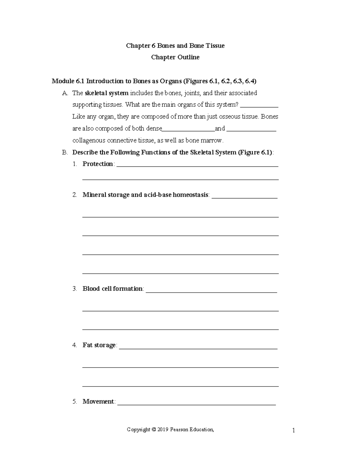Ch 06 student lecture outlines-students - Copyright © 2019 Pearson Education, 1 Chapter 6 Bones ...