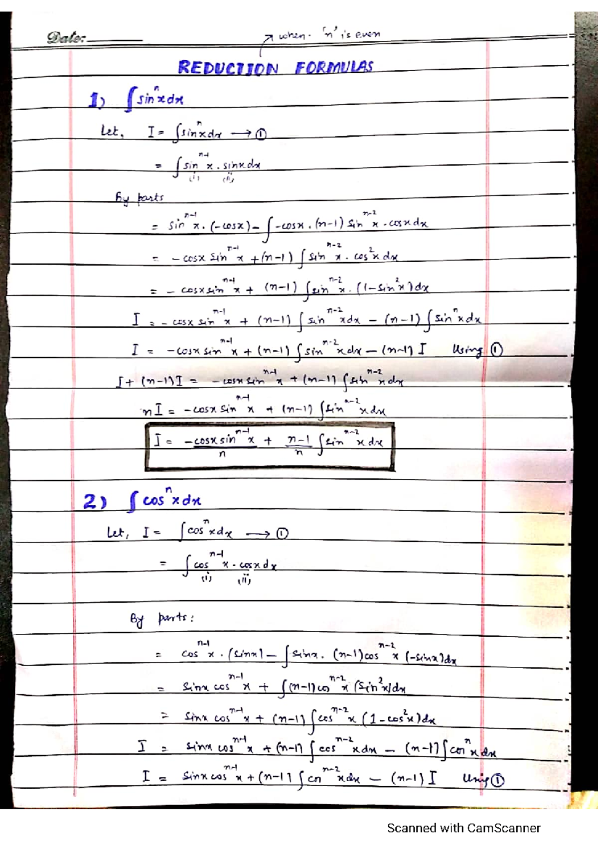 2 Reduction Formulas Engineering Mathematics Studocu
