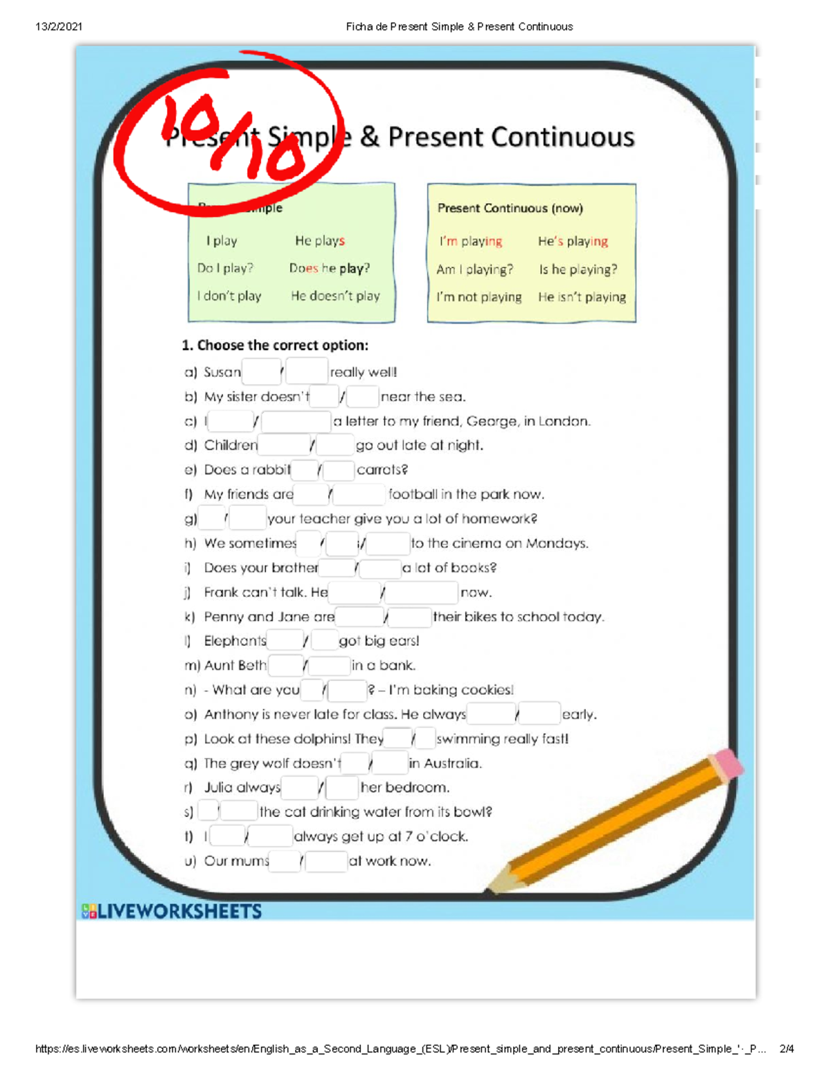 Ficha de Present Simple & Present Continuous - Xavier pisco - Ingles 1 ...