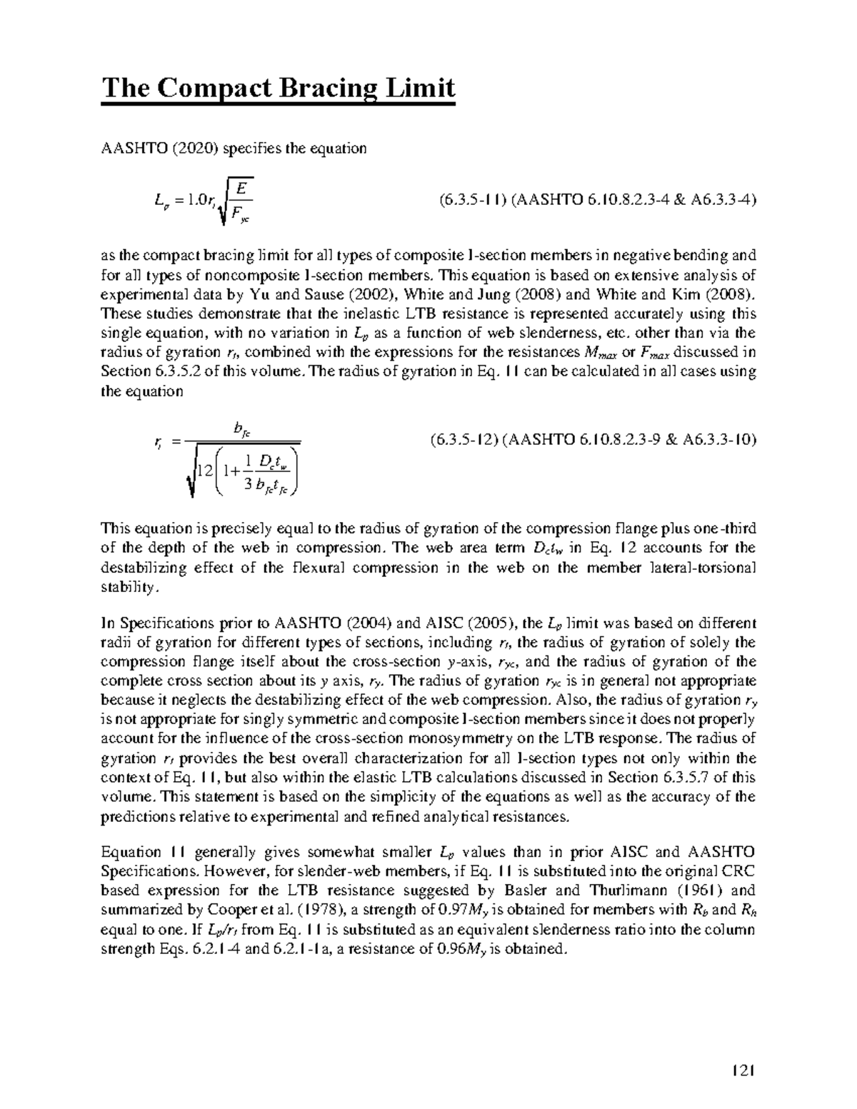 The Compact Bracing Limit - The Compact Bracing Limit AASHTO (2020 ...