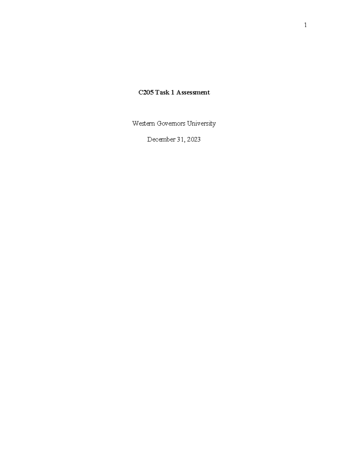C205 Task 1 - Task 1 assignment - C205 Task 1 Assessment Western ...