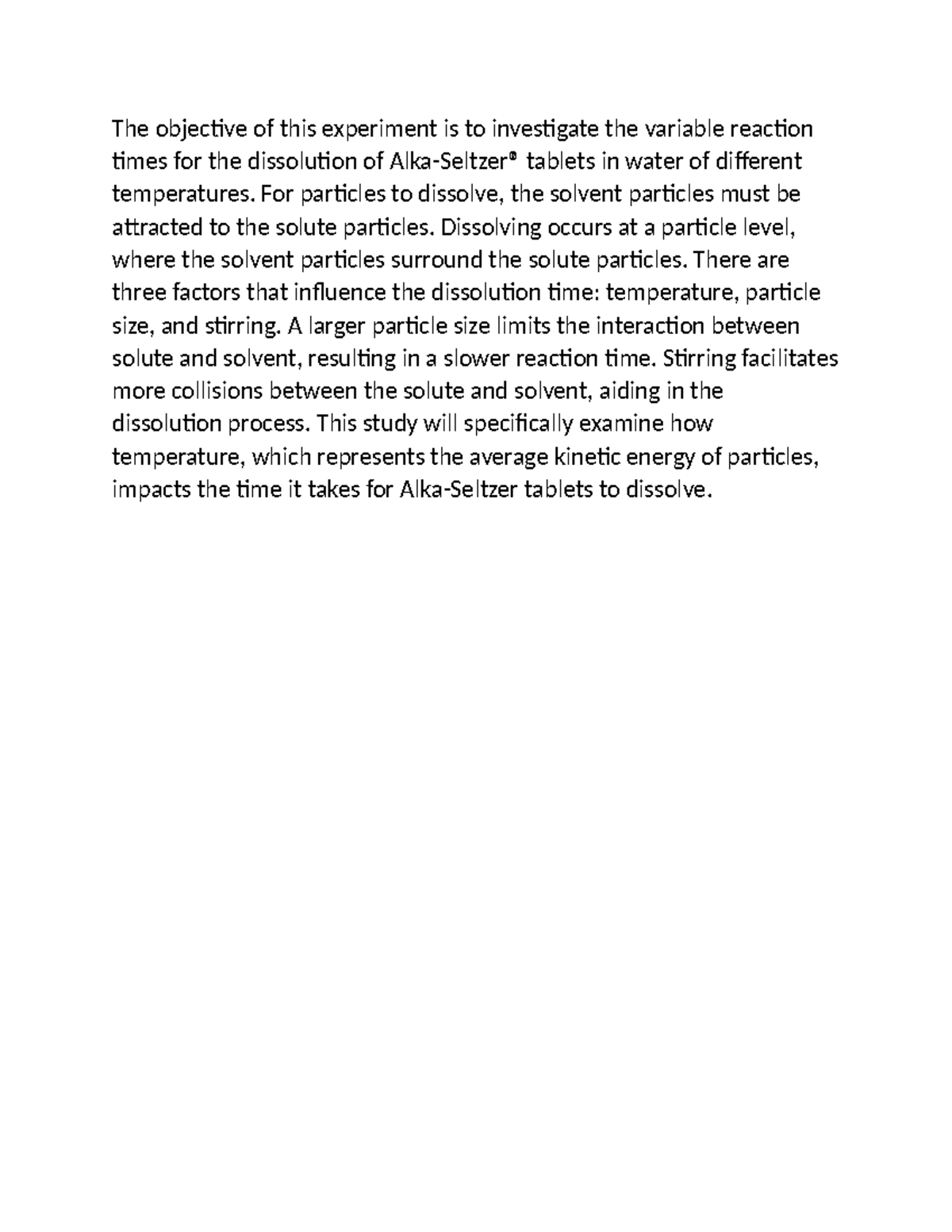 Objective Scientific lab - The objective of this experiment is to ...