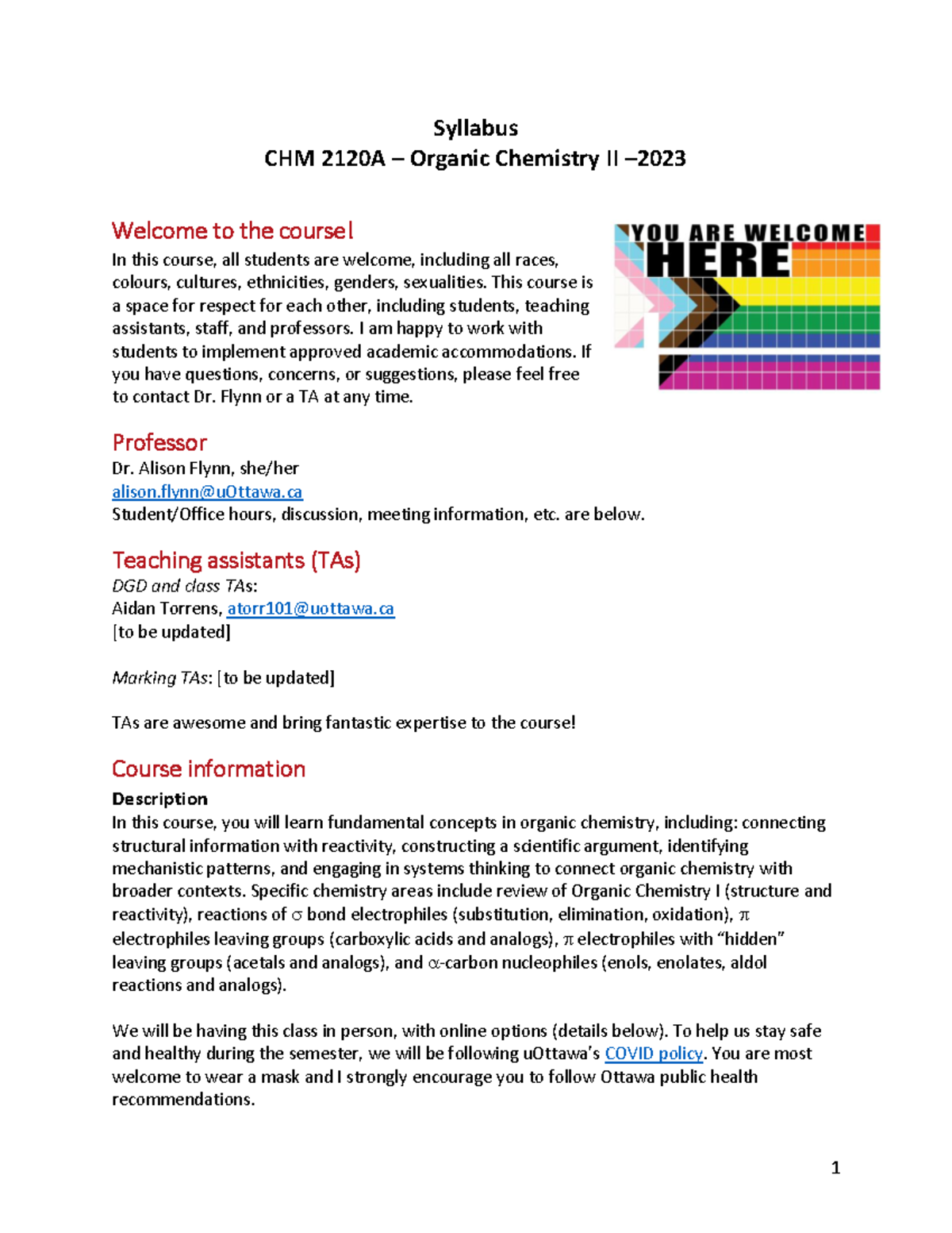 Syllabus - CHM 2120 - 2023 - Syllabus CHM 2120A – Organic Chemistry II ...