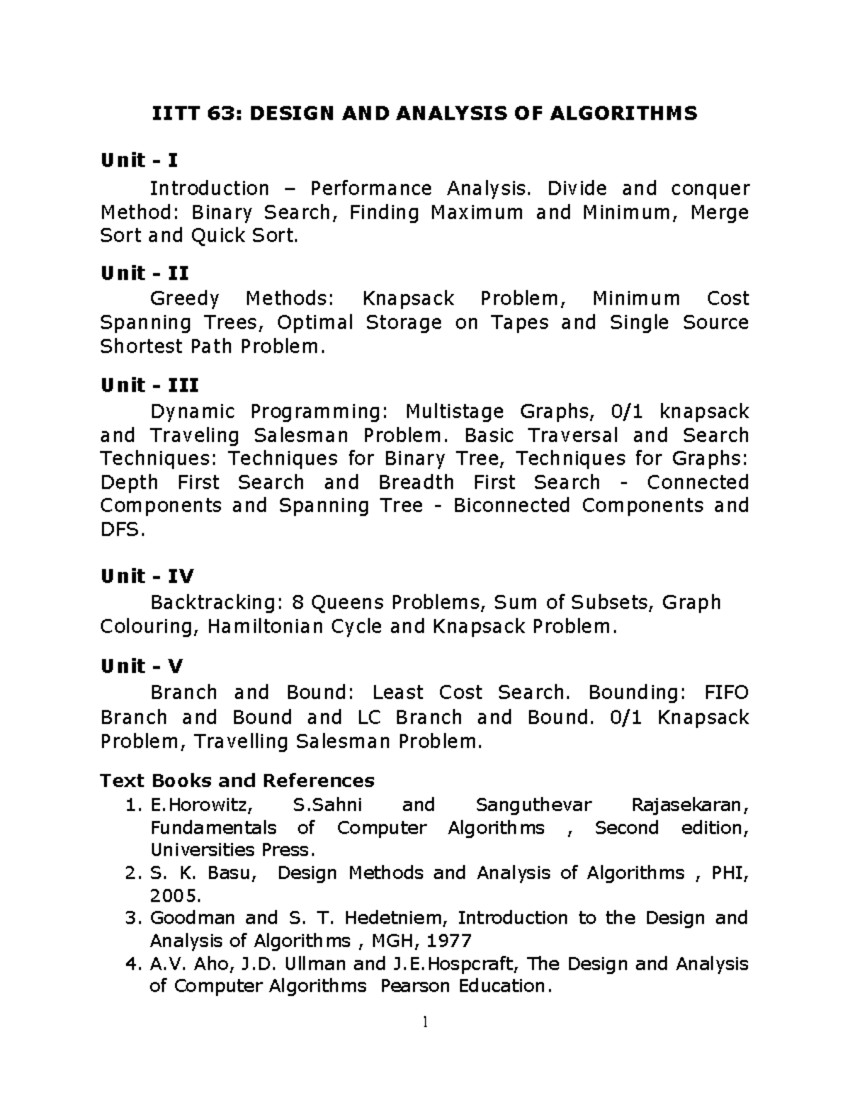 Algorithm Design AND Analysis Techniques - IITT 63: DESIGN AND ANALYSIS ...