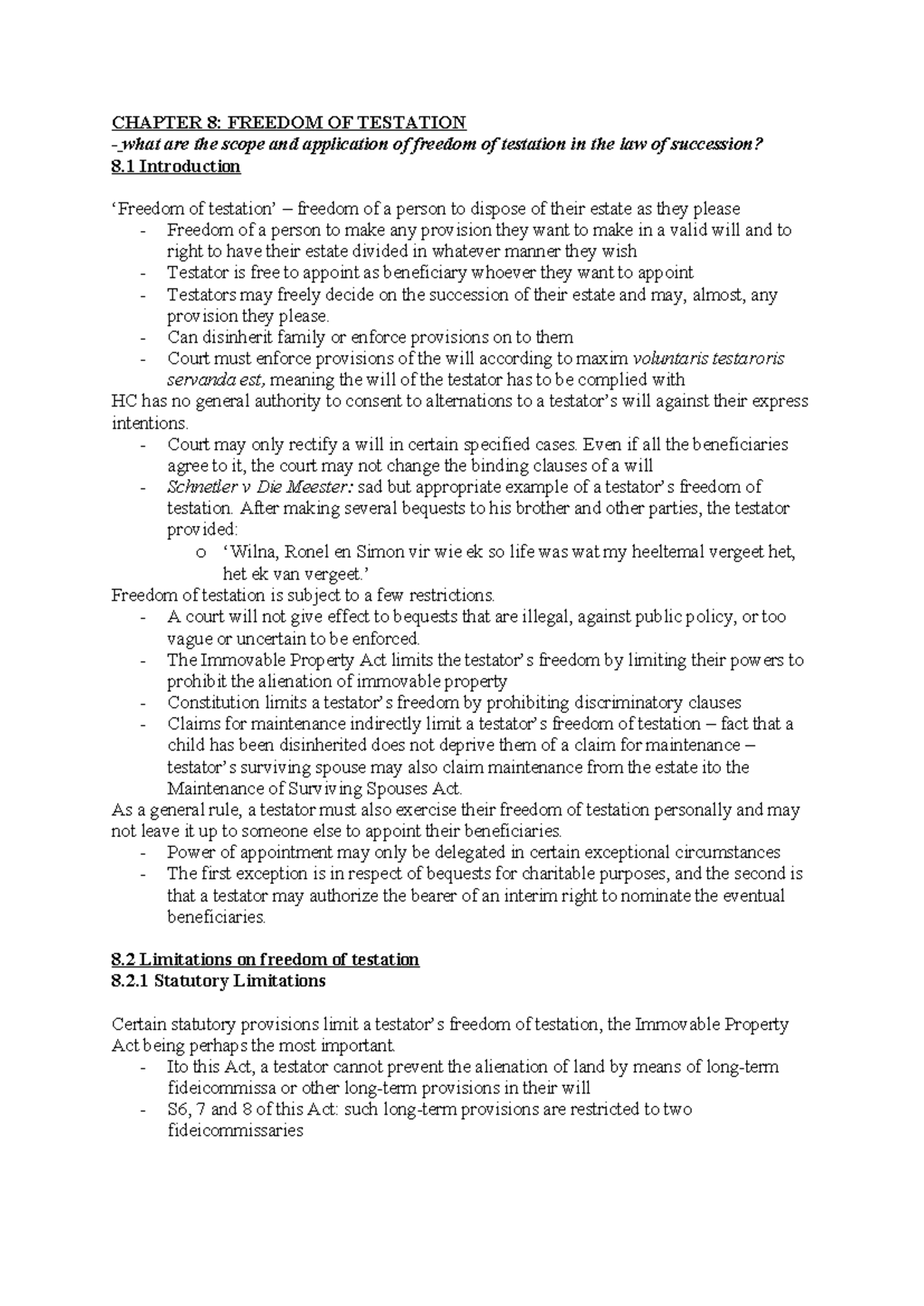 PVL2602 - Study UNIT 8 - summary of textbook. - CHAPTER 8: FREEDOM OF ...