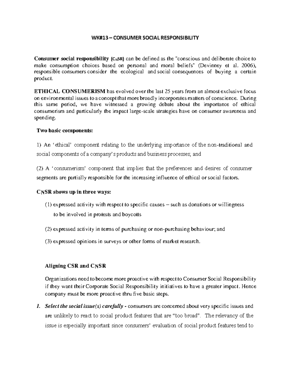 WEEK#13 - Consumer Social Responsibility - WK#13 – CONSUMER SOCIAL ...