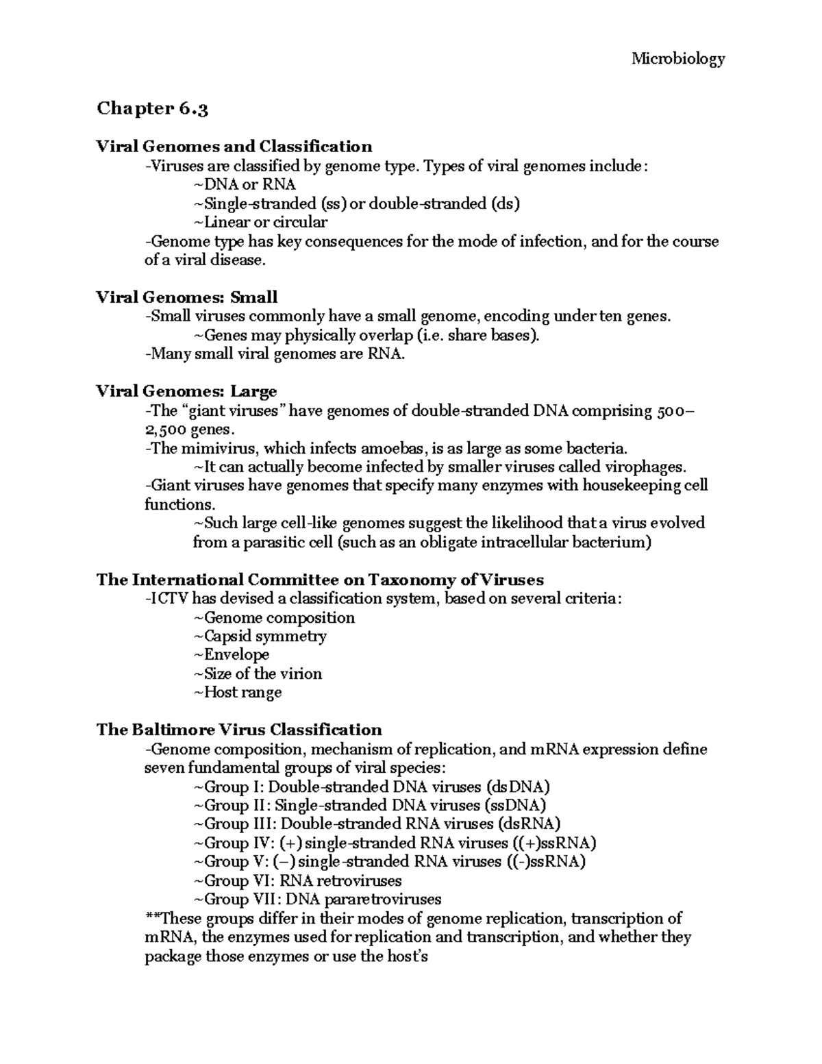 Micro 6.3 Outline - Microbiology Chapter 6. Viral Genomes and ...
