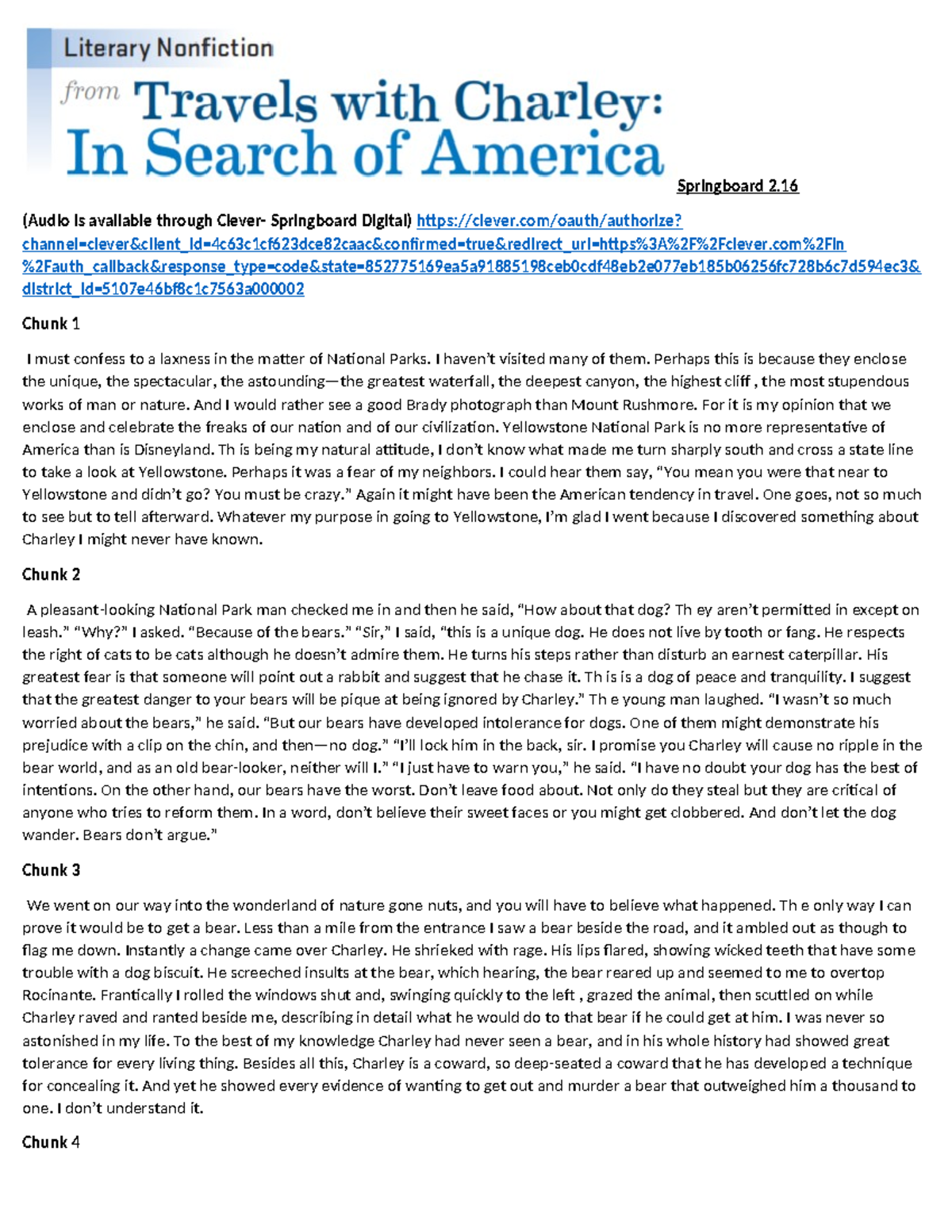 2.16 Travels With Charley - Springboard 2. (Audio is available through ...