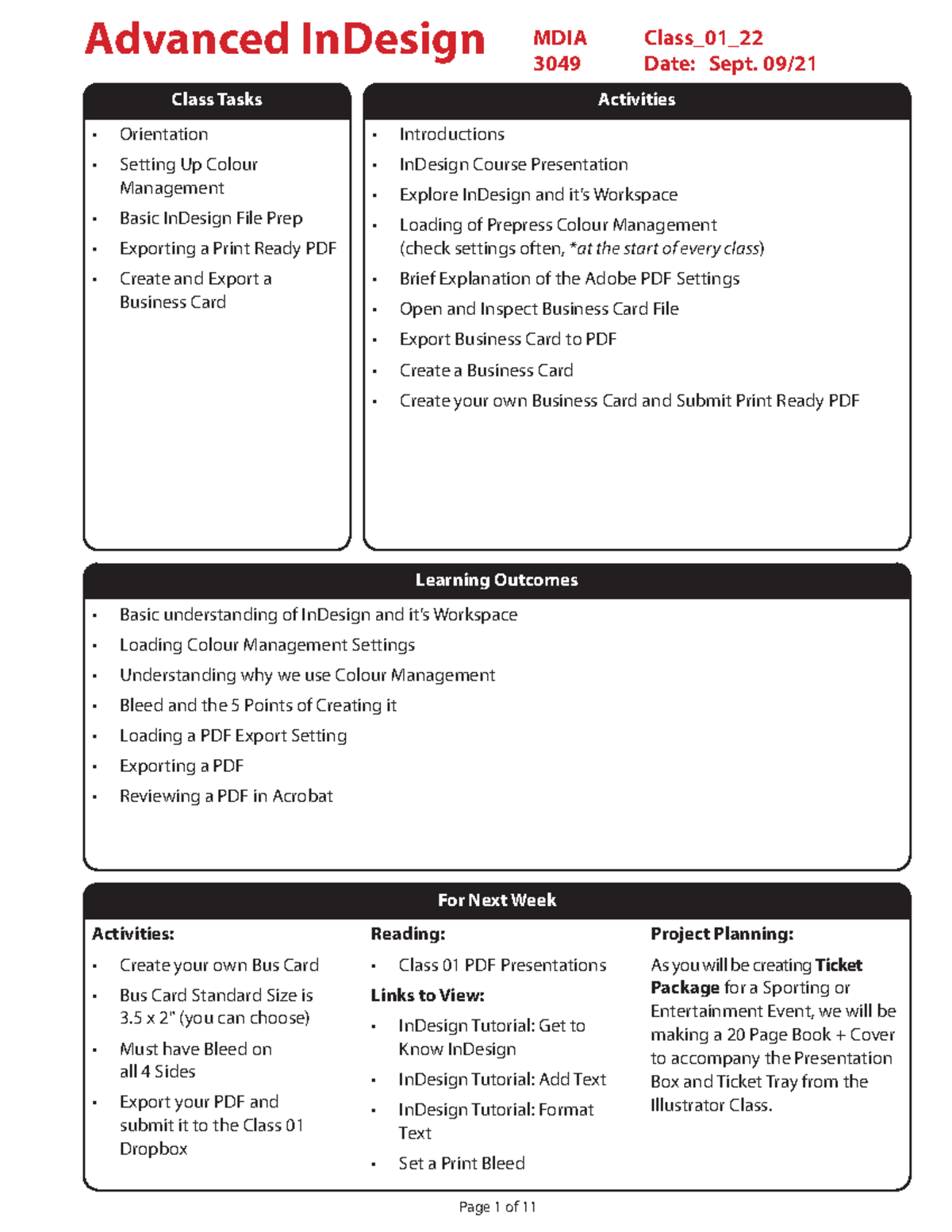 Class 01 Workbook 22 - Advanced InDesign Class_01_ Date: MDIA 3049 ...