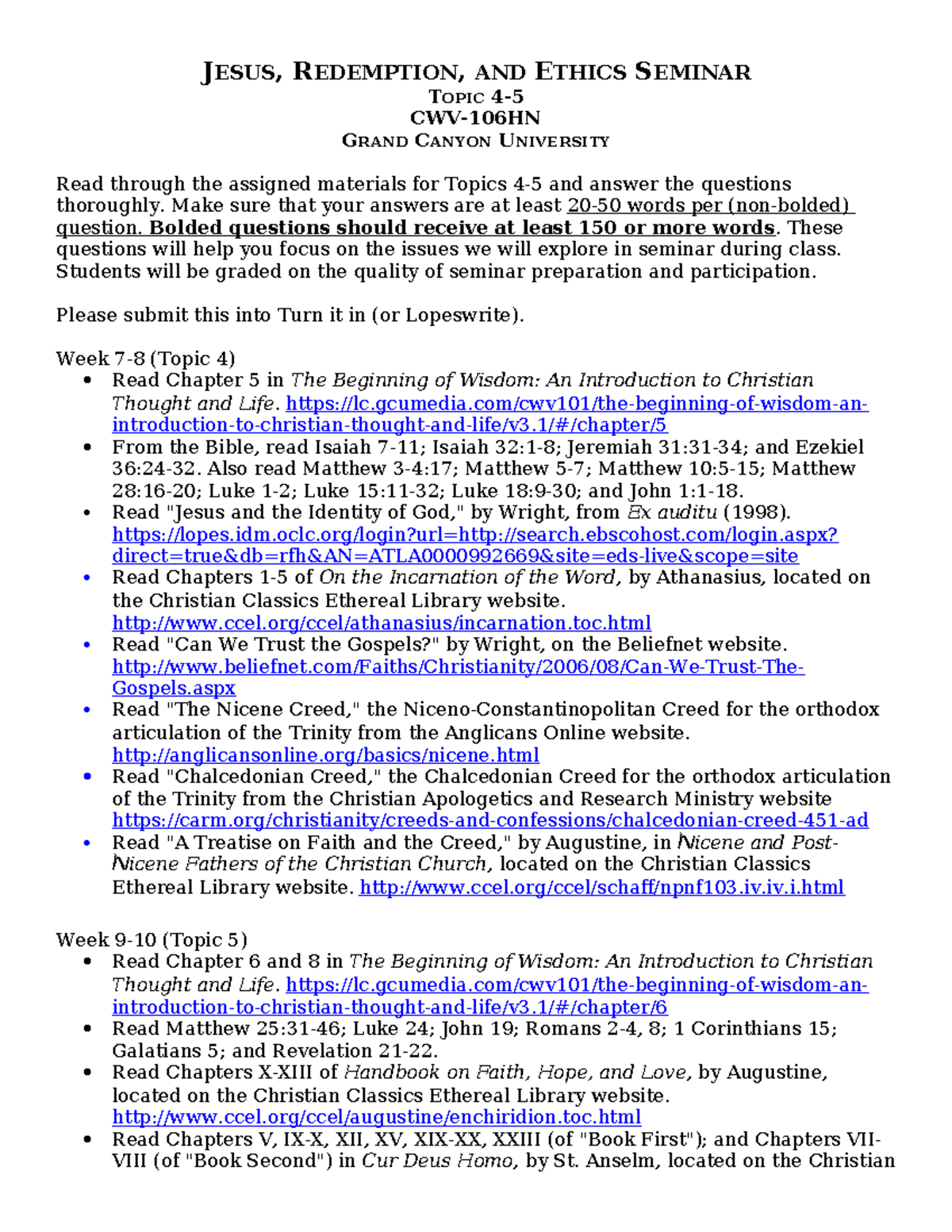 3 Jesus, Redemption, AND Ethics Seminar - JESUS, REDEMPTION, AND ETHICS ...