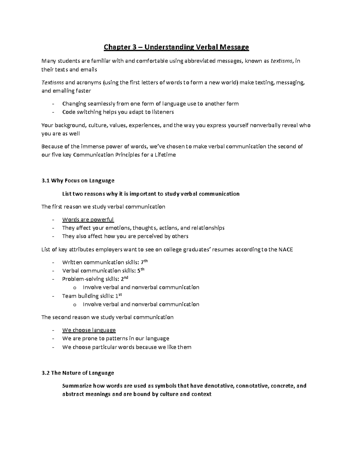 COMM - chapter 3 notes - Kristen Farris - Chapter 3 – Understanding ...