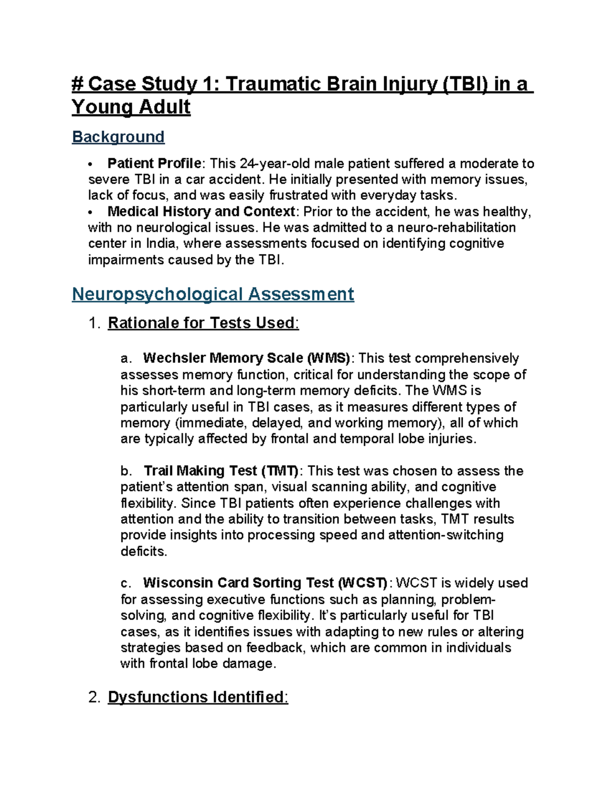 Case Study .... ( Neuro Rehab. & Assess - # Case Study 1: Traumatic ...