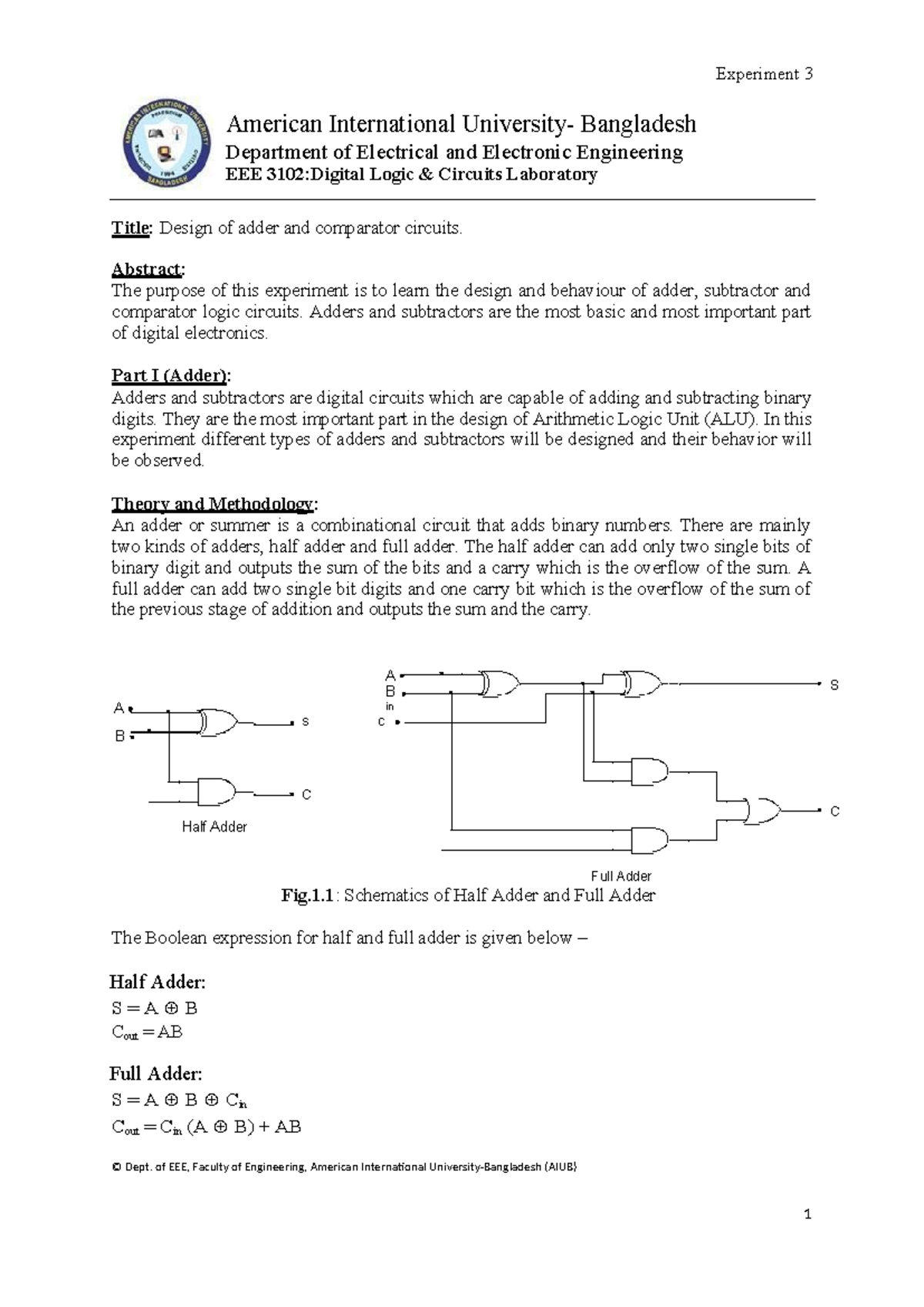 DLC LAB 03 student manual Spring 2023-24 - A B in Experiment 3 American ...