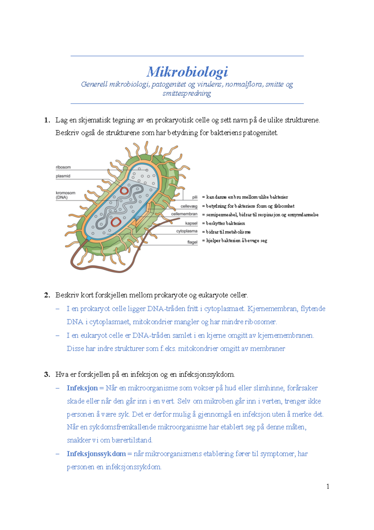 Mikrobiologi - Svar på alle spørsmål fra studiehefte - Mikrobiologi Generell mikrobiologi, - Studocu