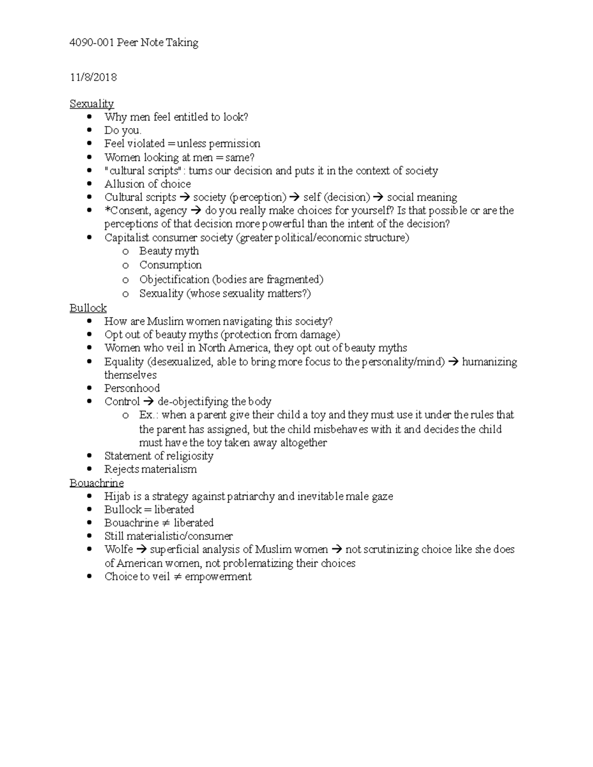 11:8:2018 lecture notes - 4090-001 Peer Note Taking 11/8/ Sexuality Why ...