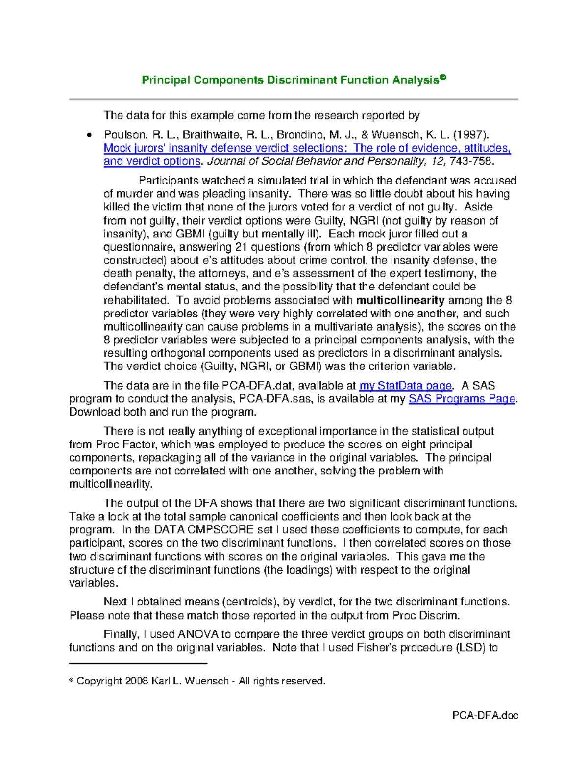 Principal Components Discriminant Function Analysis - L., Braithwaite ...