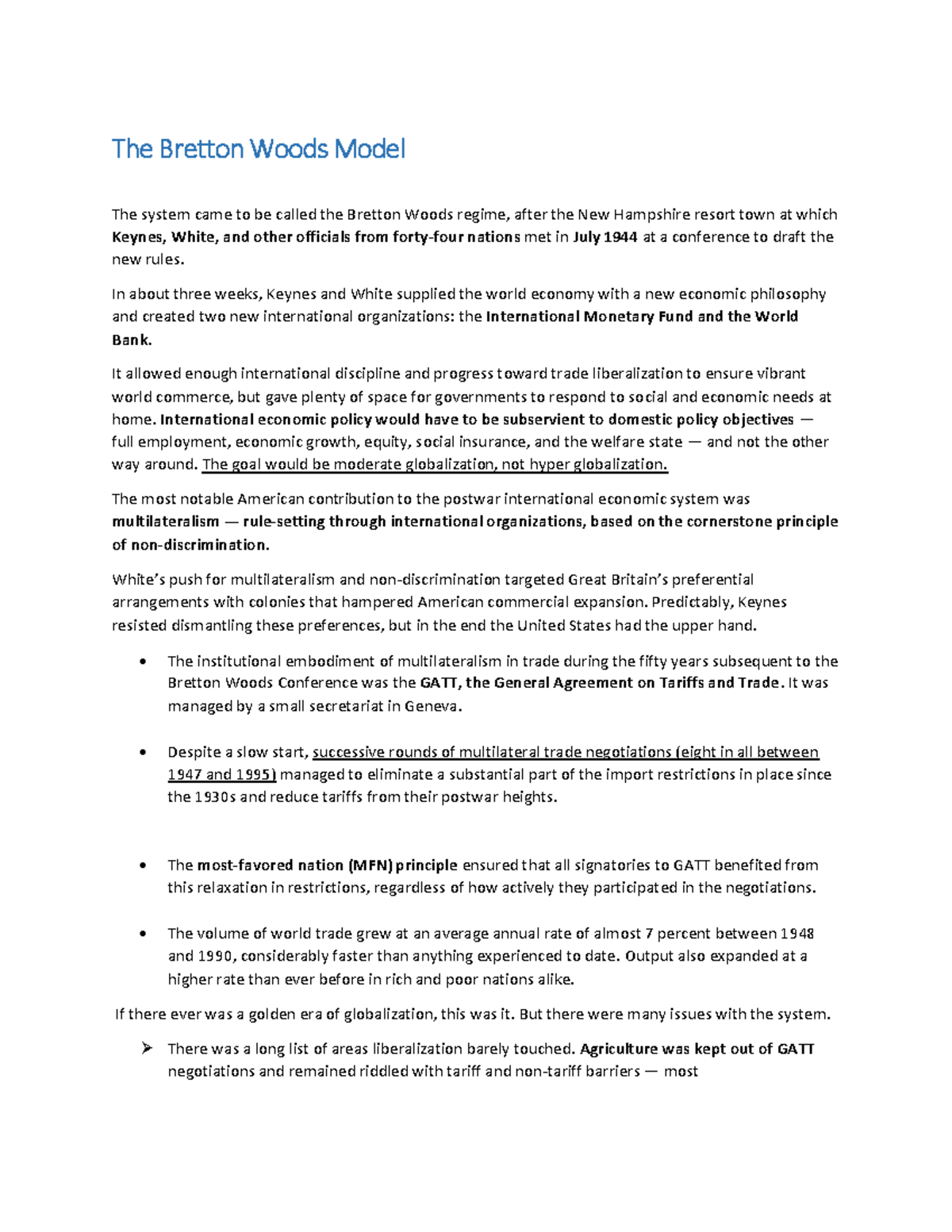 Gatts and WTO- Dani Rodrik - The Bretton Woods Model The system came to ...