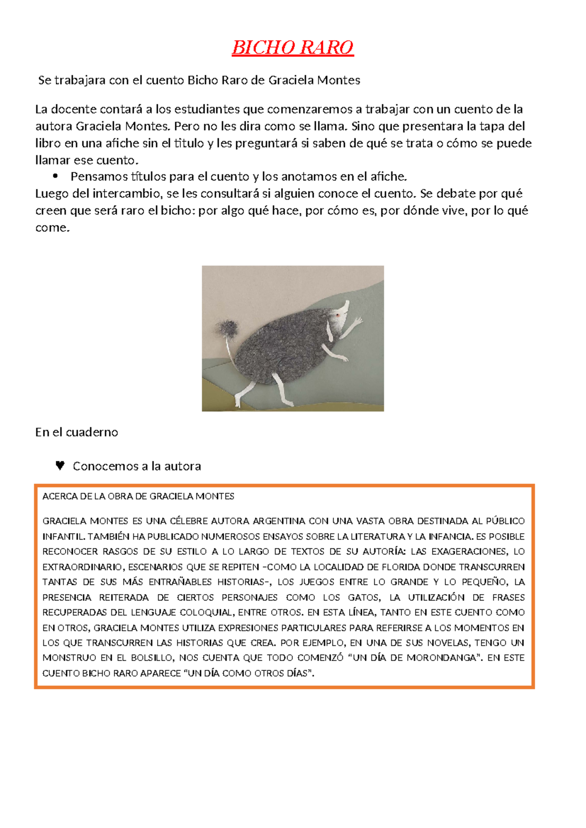 Bicho RARO secuencia agosto- septiembre - BICHO RARO Se trabajara con ...