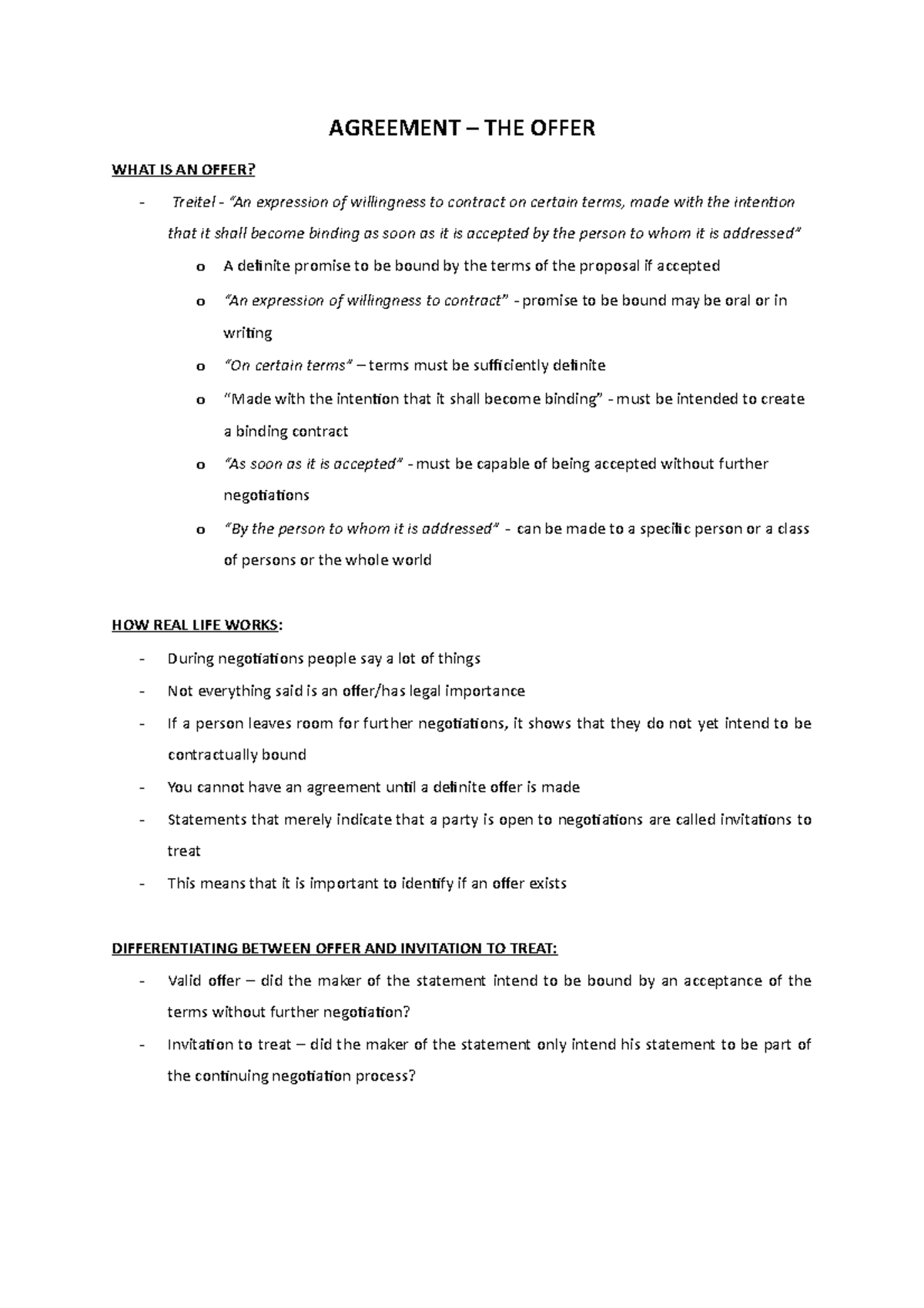 Agreement - The Offer - AGREEMENT – THE OFFER WHAT IS AN OFFER ...