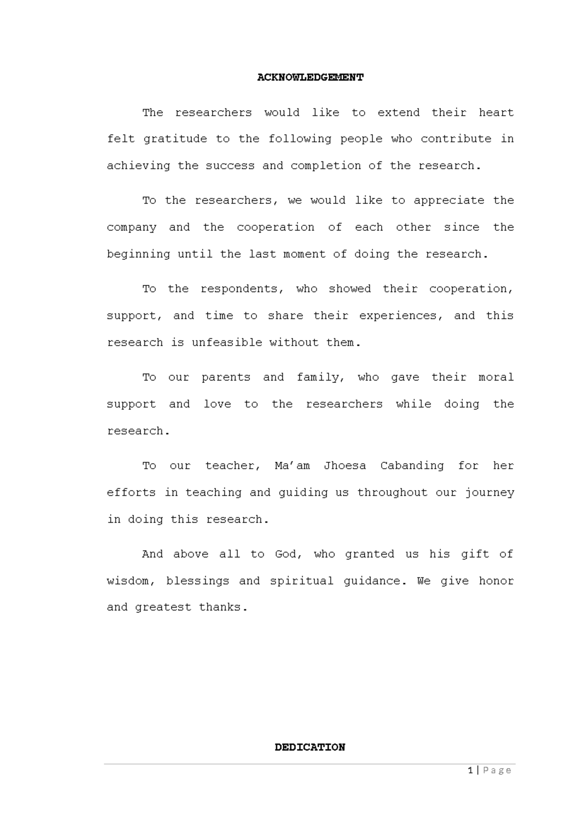 III-Feasibility Study - ACKNOWLEDGEMENT The researchers would like to ...