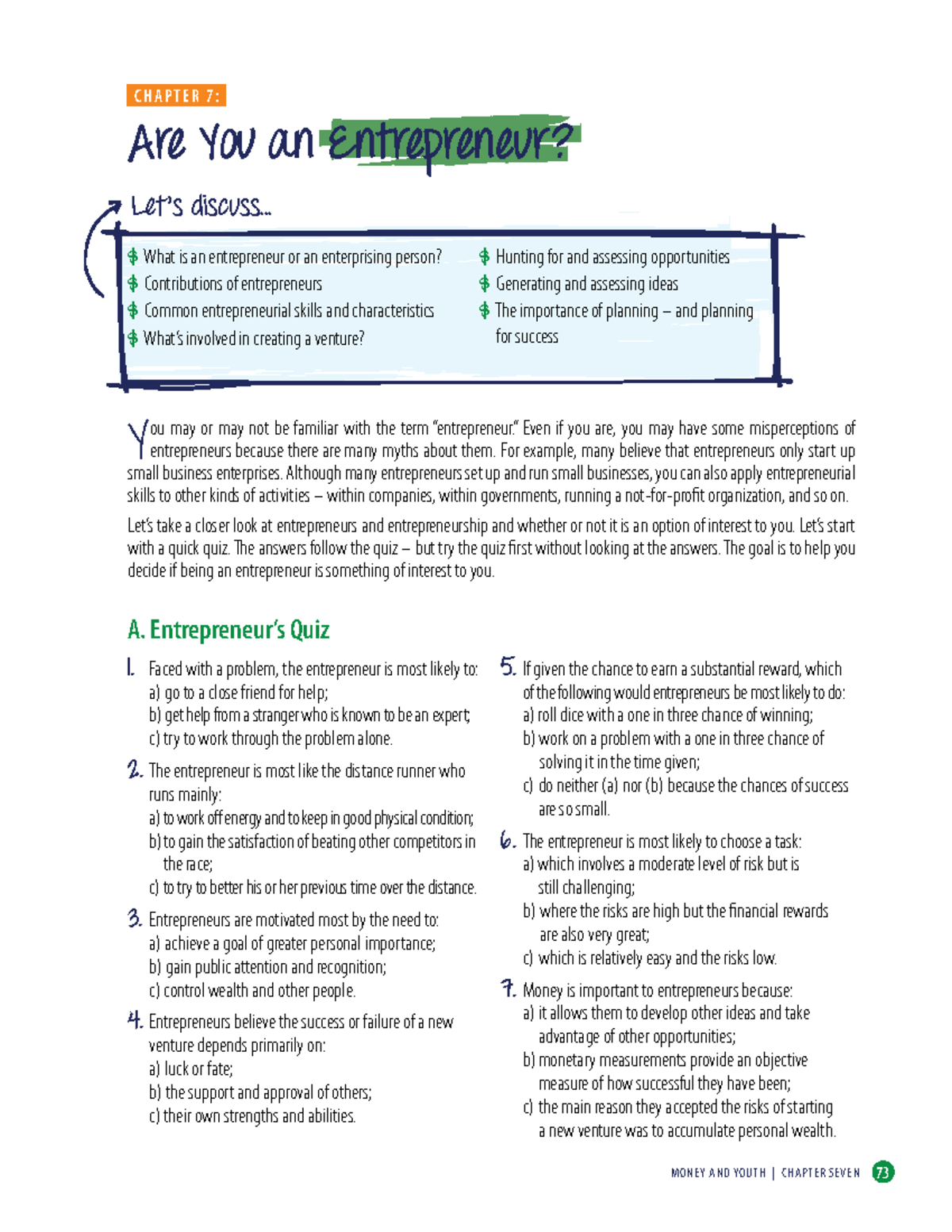 Chapter 7 are you an entrepreneur cfee - M O N E Y A N D YO U T H | C H ...