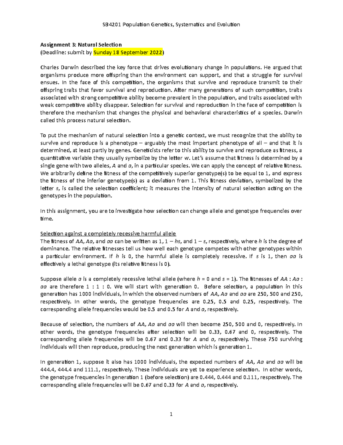 Assignment 3 - grgrgr - SB4201 Population Genetics, Systematics and Evolution Assignment 3 ...