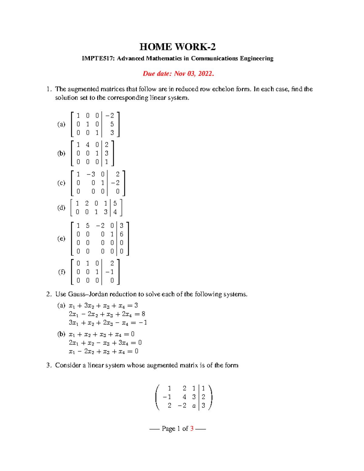 Homework-2 Advmat - advanced mathematics - HOME WORK- IMPTE517 ...