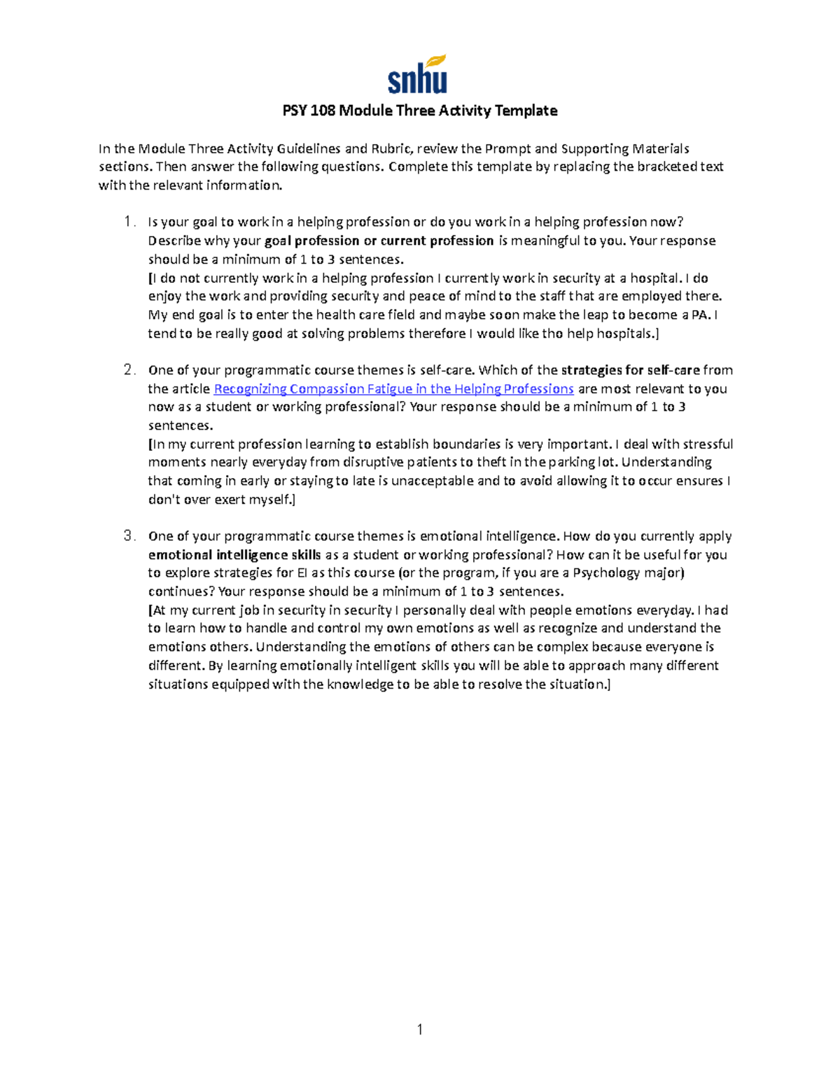 PSY 108 Module Three Activity Template - PSY108 - SNHU - Studocu
