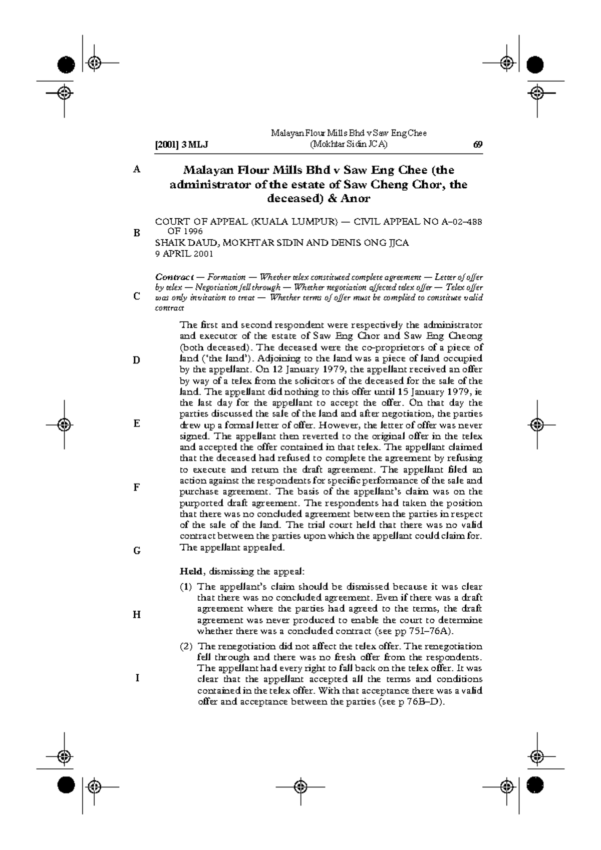 Malayan Flour Mills BHD v SAW ENG CHEE (THE Administrator OF THE Estate ...