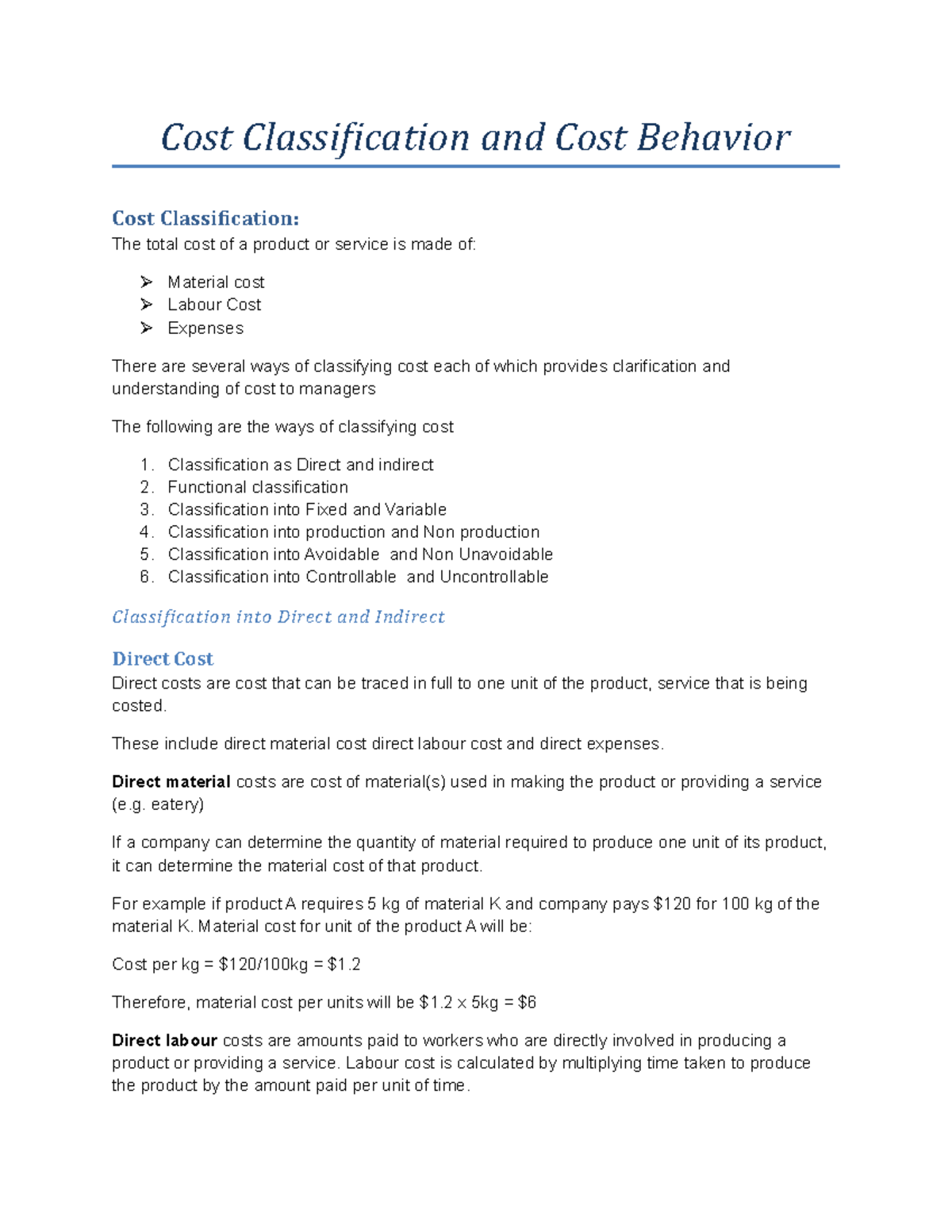 Cost Classification and Cost Behavior - These include direct material ...
