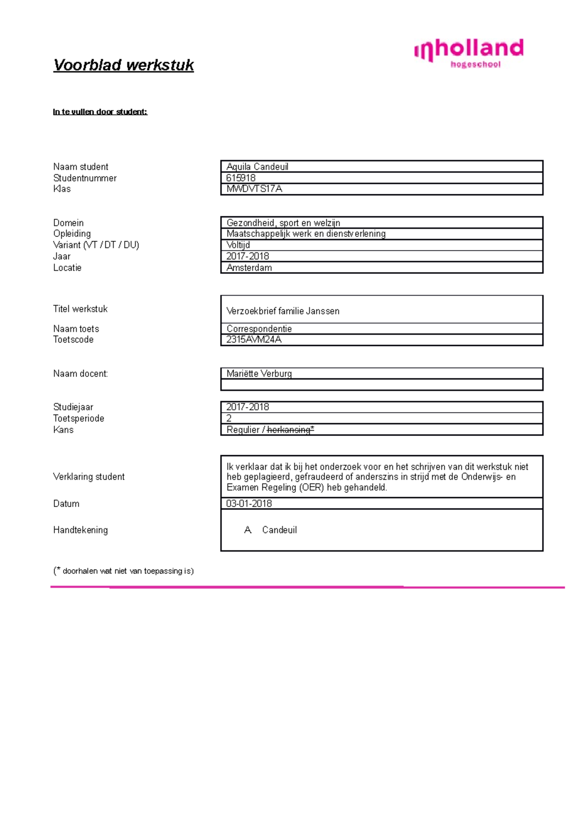 Verzoekbrief familie Janssen GOED - Voorblad werkstuk In te vullen door ...