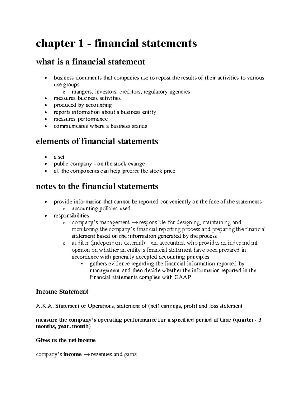 Accounting 101: Chapter 1 Notes on Financial Statements - chapter 1 ...