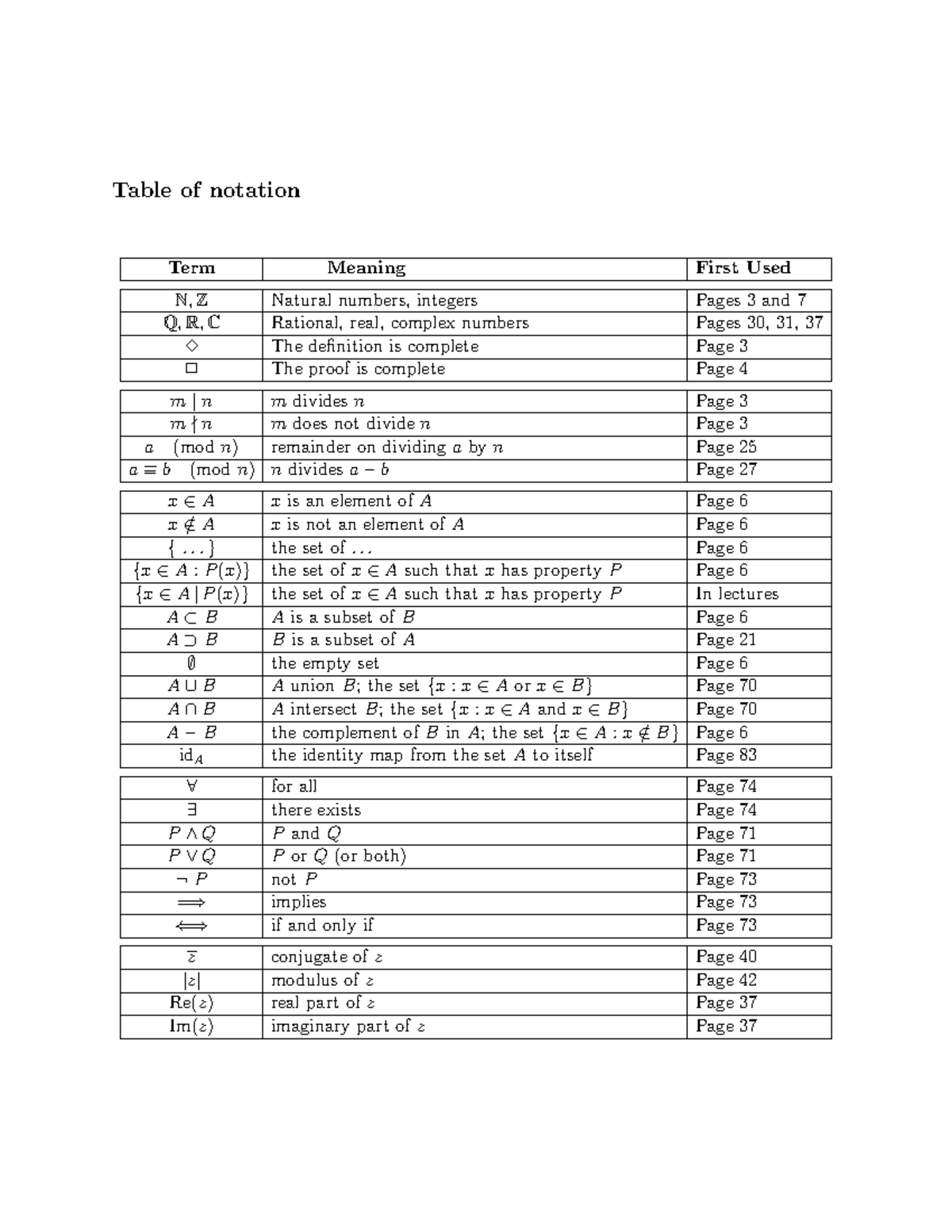 Notes MA132 MA138 - Table of notation Lecture Notes for MA 132 ...