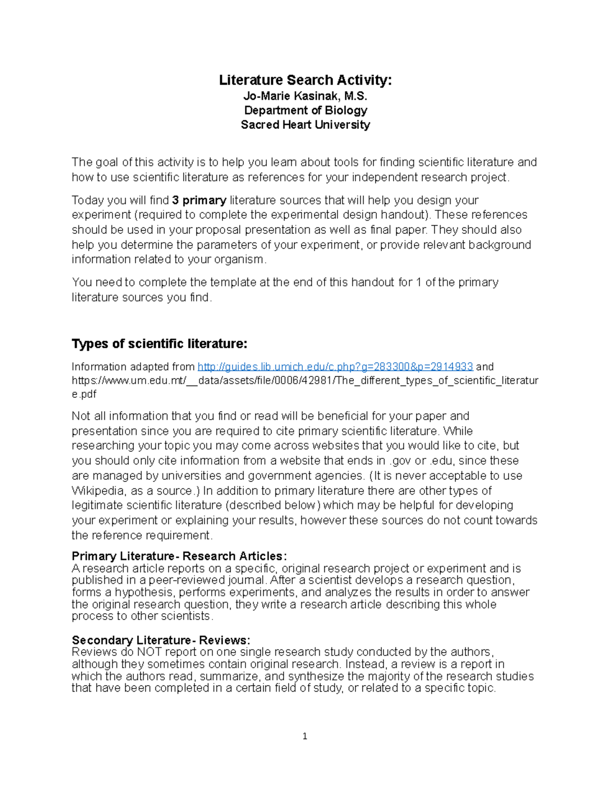 Literature Search assignment - Literature Search Activity: Jo-Marie ...