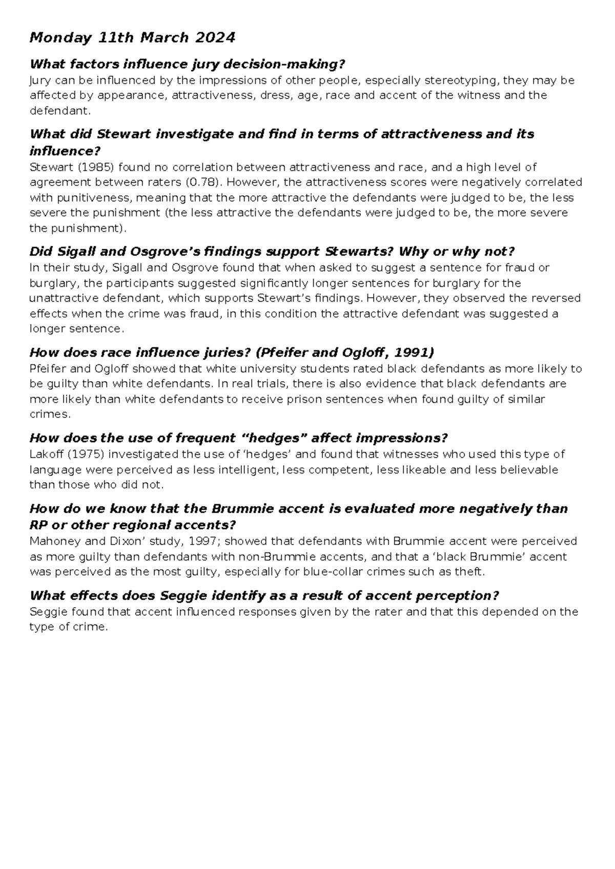 Psychology and the Courtroom - Monday 11th March 2024 What factors ...